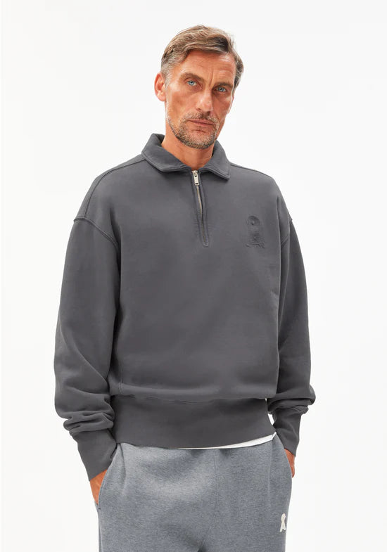 Armed Angels Iconic Troyer GMT Dye Zip Sweat - Dark Steel Washed (Grey ...