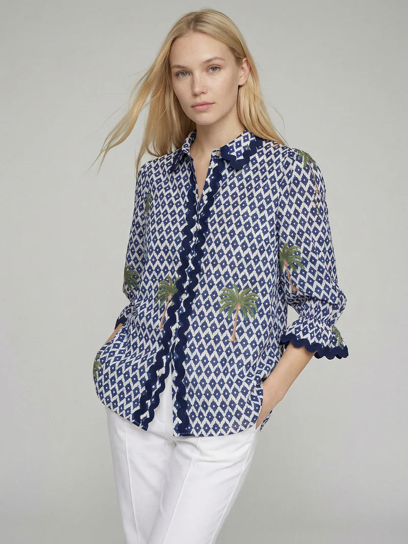 Vilagallo - Ikat Palm Tree Shirt - Blue – Badger Clothing