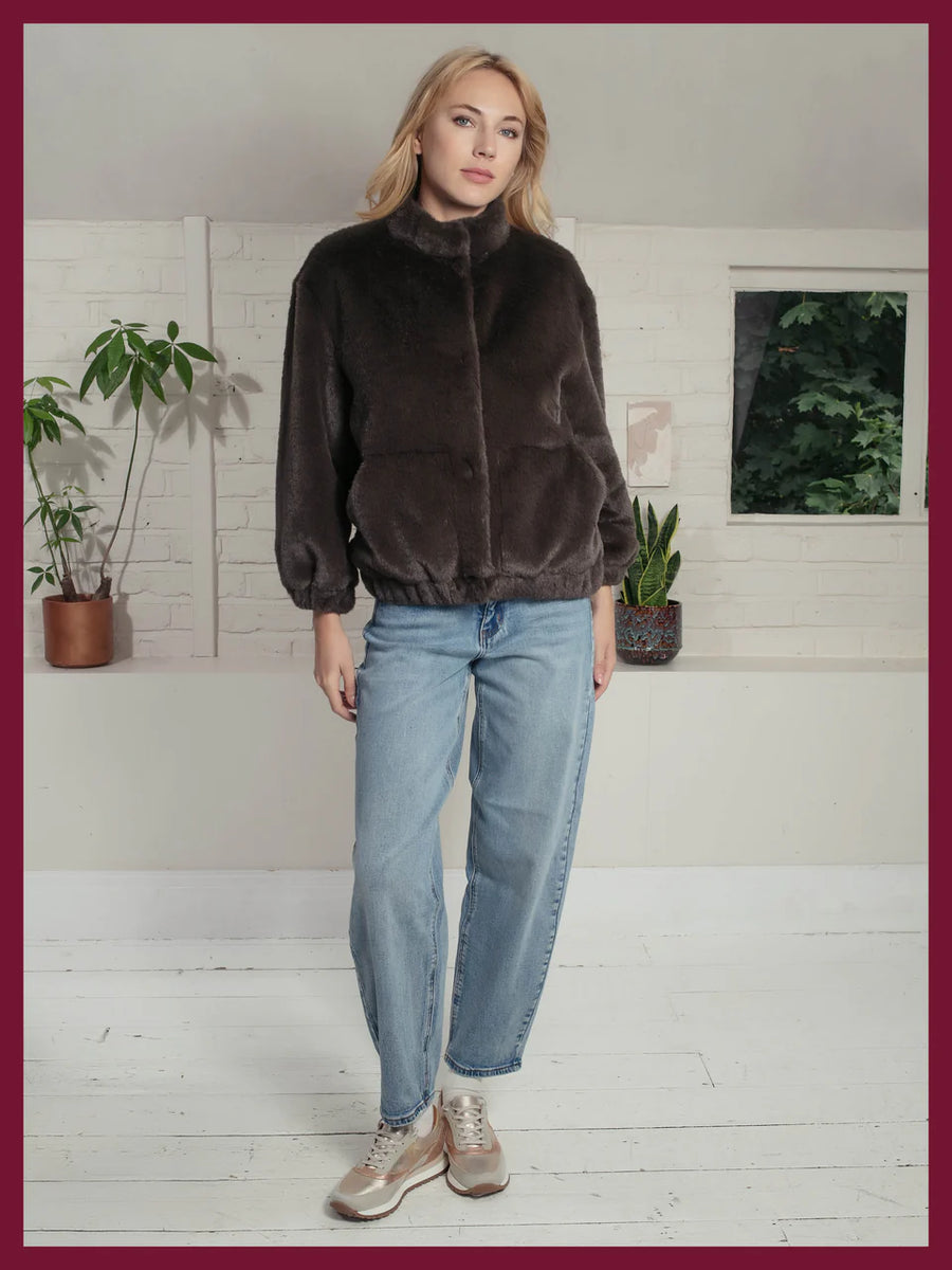 Nooki - Aubrey Faux Fur Jacket - Khaki – Badger Clothing