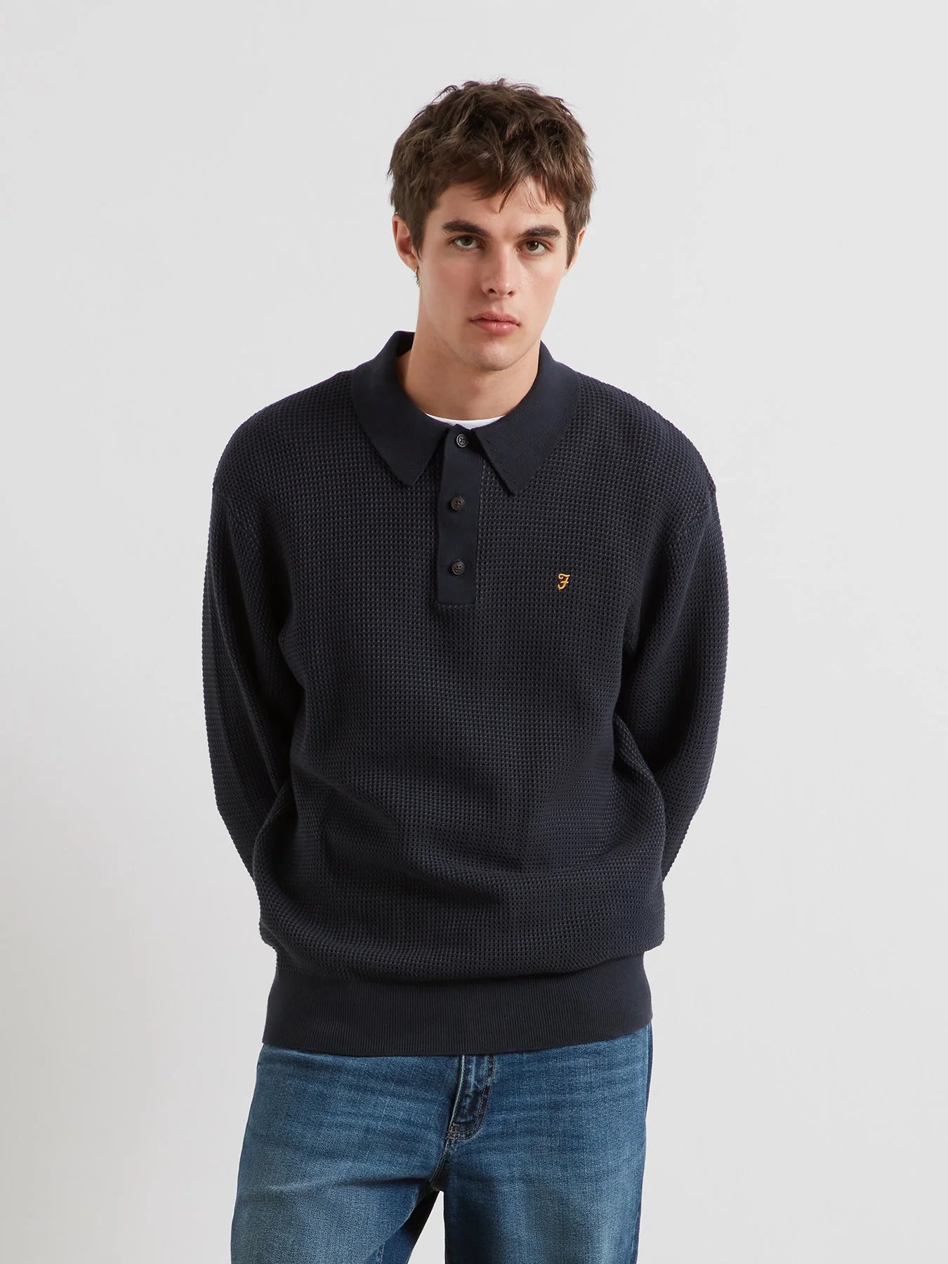 Farah L/S Gateacre Knitted Polo Shirt - True Navy – Badger Clothing
